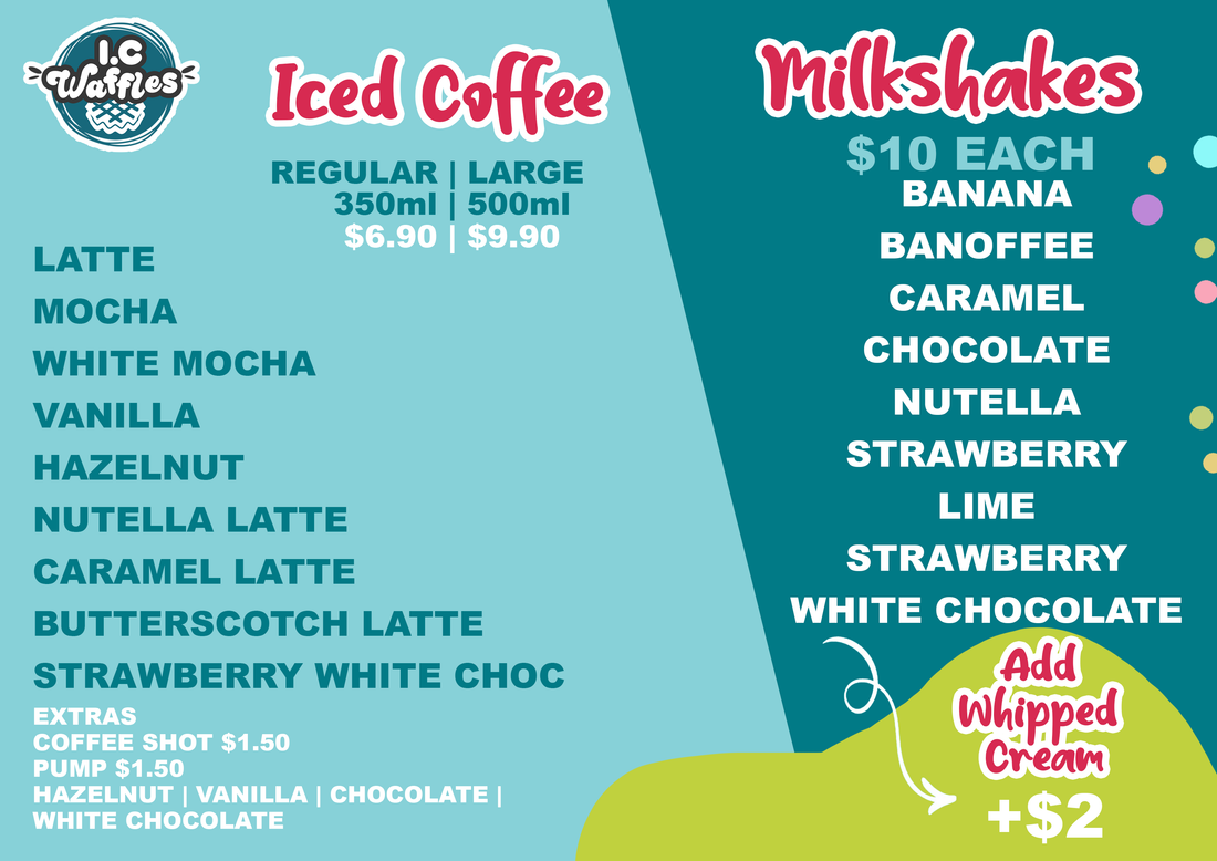 Menu Drinks | I.C Waffles | Tauranga | New Zealand