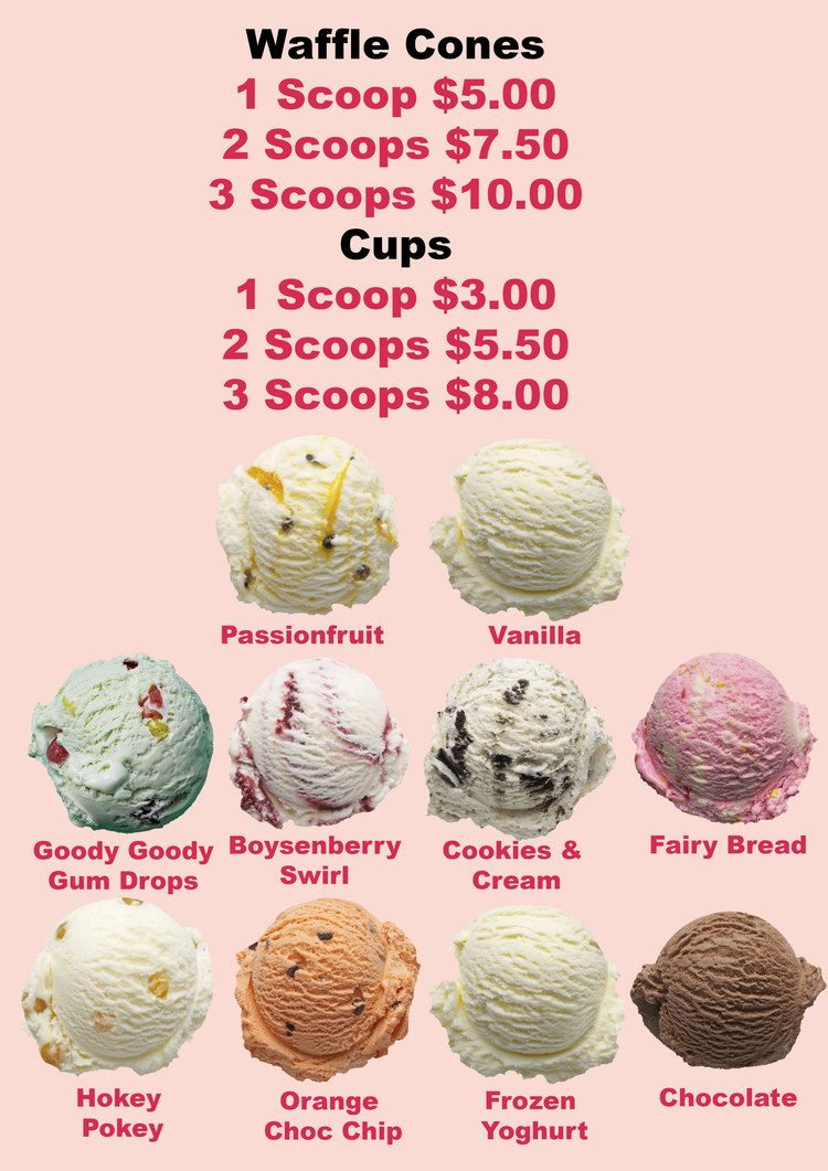 Menu Ice Cream | I.C Waffles | Tauranga | New Zealand